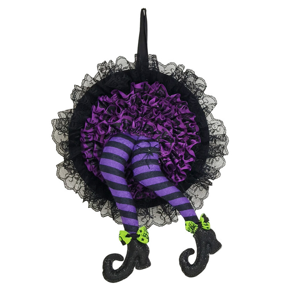 Halloween Wreath Witch Legs Front Door Ornaments Decorations Holiday Party Decor