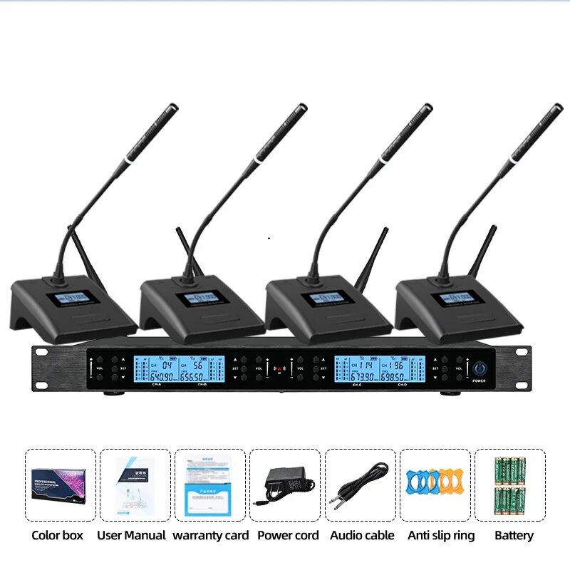 Беспроводная микрофонная система 4 канала Gooseneck Conference