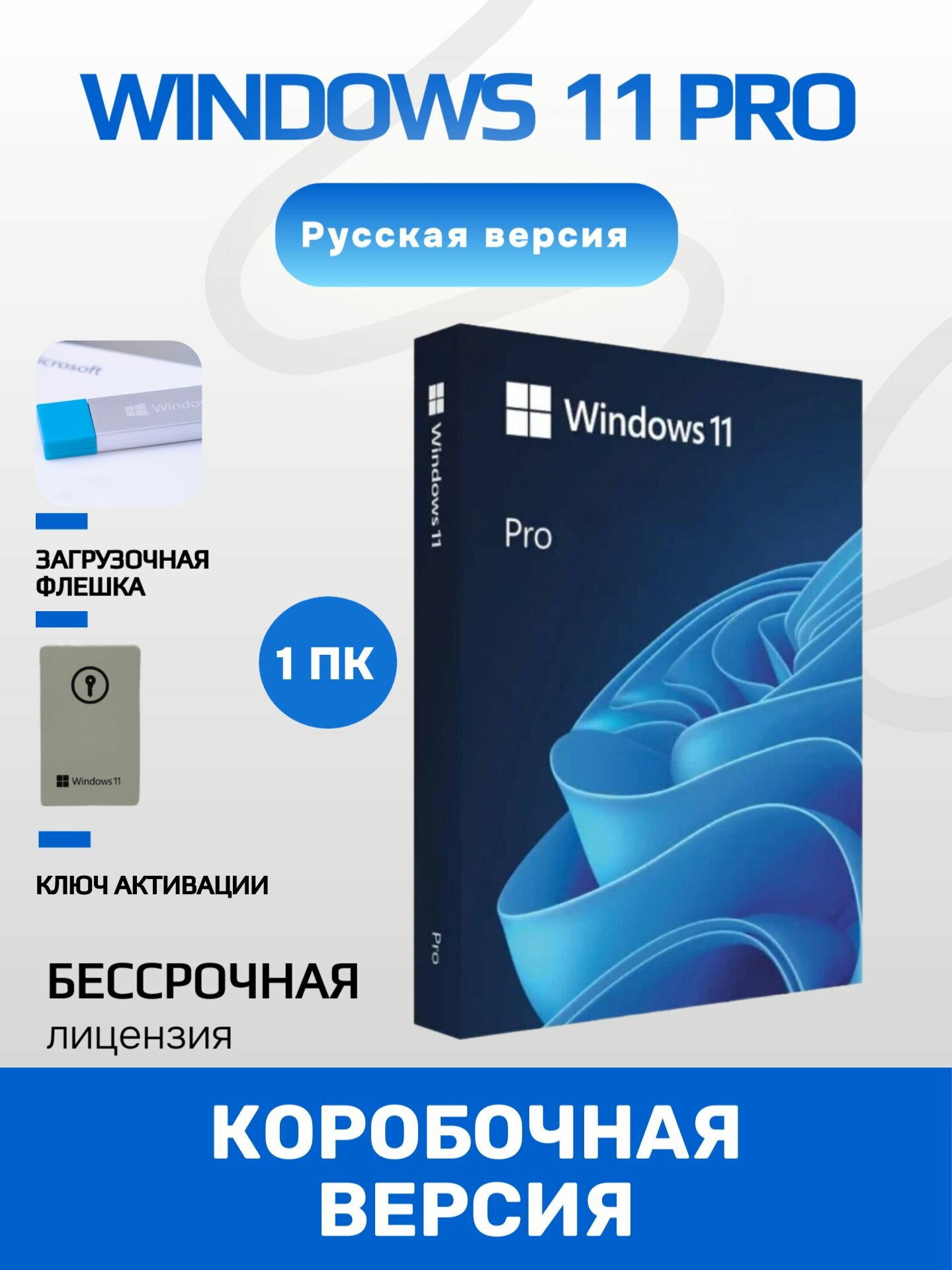 Операционная система Windows 11 Pro box , коробочная версия, USB-флешка, бессрочная лицензия