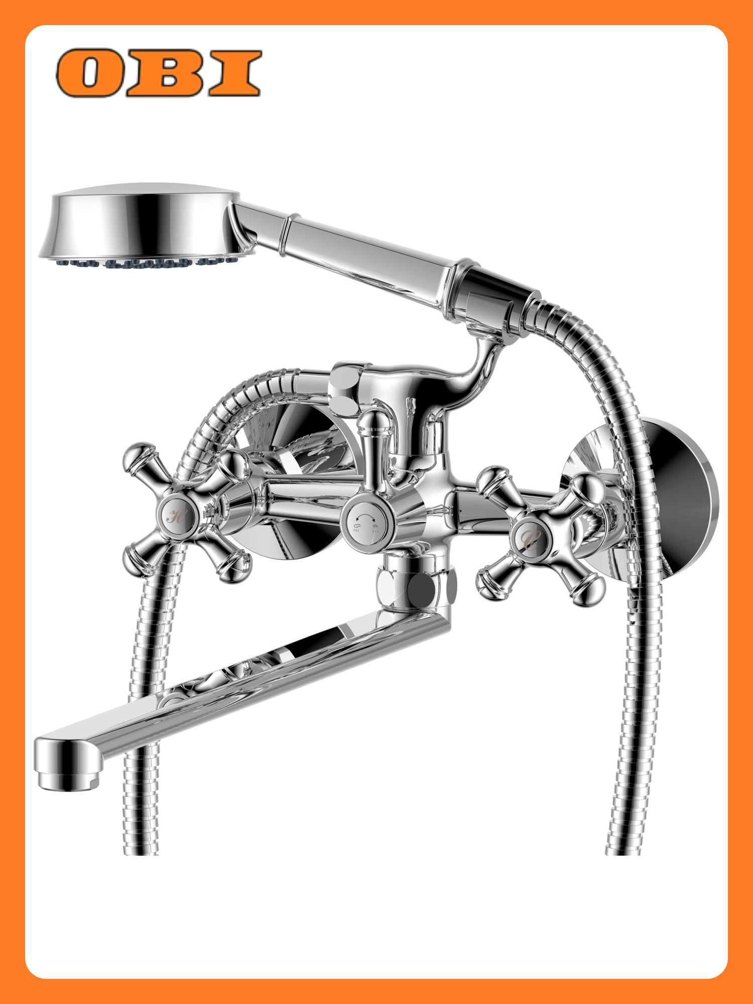 Смеситель для ванны Damixa Retro, латунь, серебристый, вертикальный монтаж