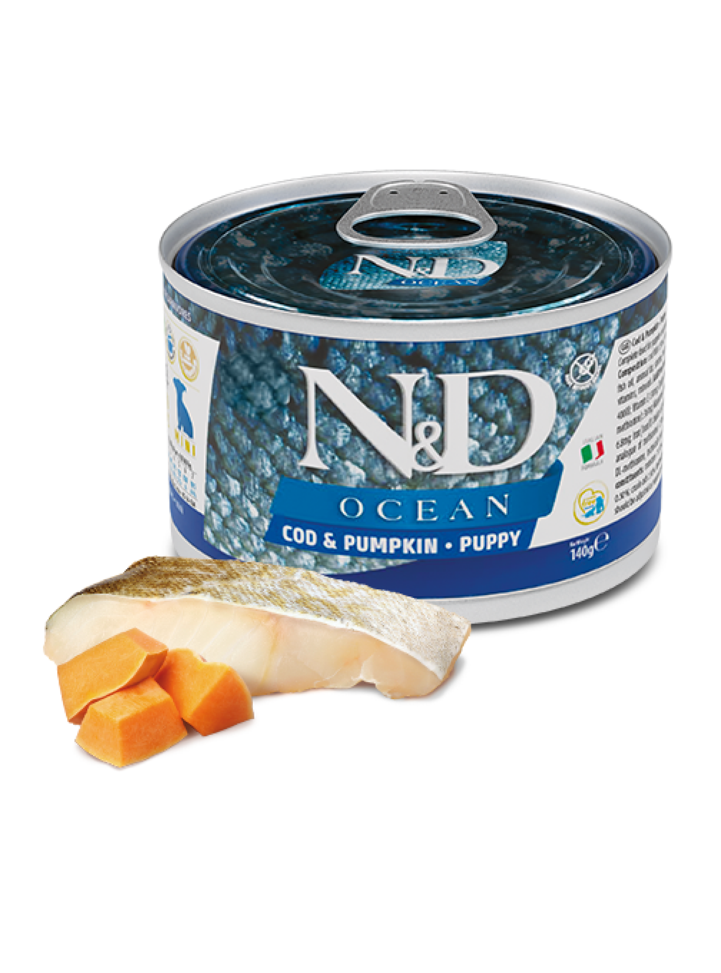 Консервы Farmina N&D Ocean для щенков, беременных и кормящих собак мелких пород с треской и тыквой, 140гр