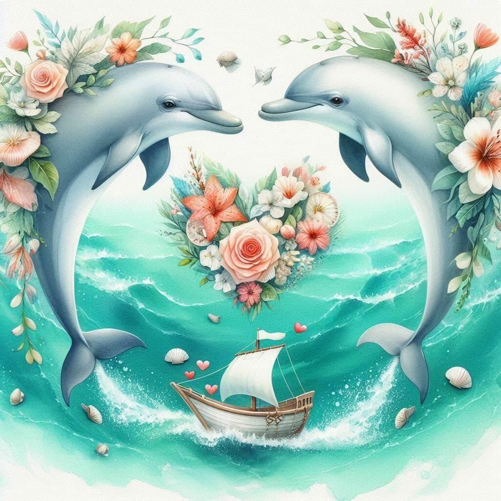 Алмазная живопись "дельфин", 5D, круглая, 40x50 см. Производитель: Brose Art.