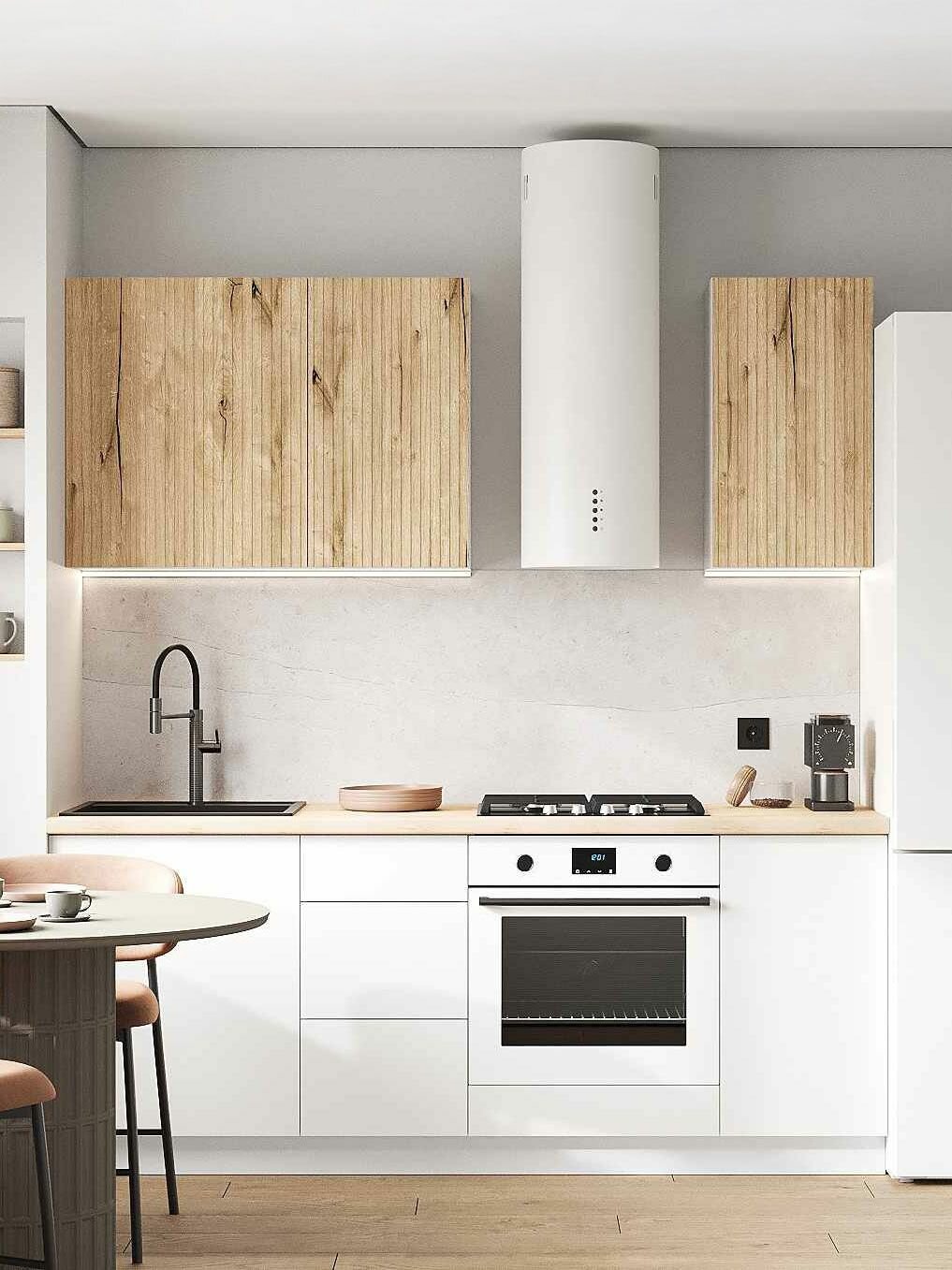 Кухонный гарнитур Комби 2 м, мебель для дома и кухни, Белый / Дуб Торонто / Бланж