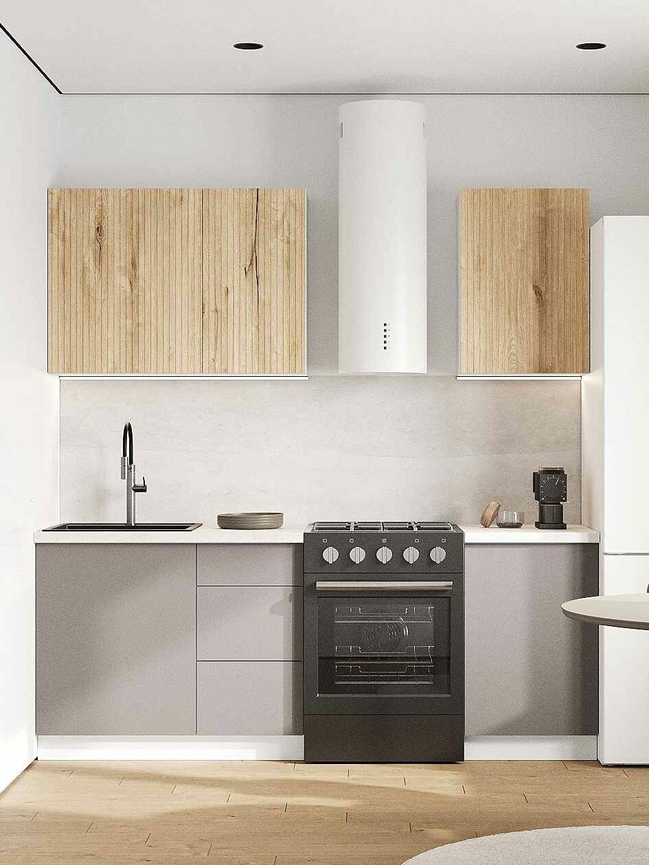 Кухонный гарнитур Комби 1.5 м, мебель для дома и кухни, Белый / Дуб Торонто / Грей