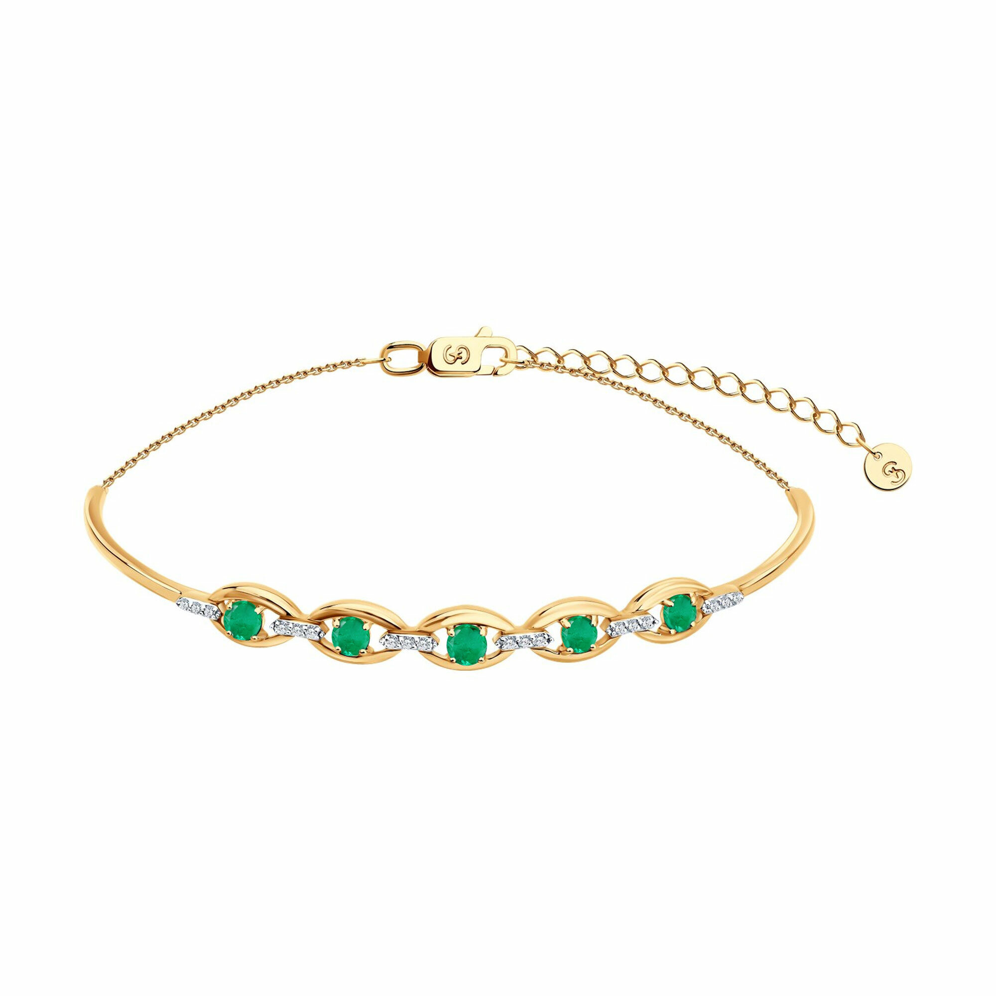 Браслет, красное золото, 585 проба, изумруд, бриллиант