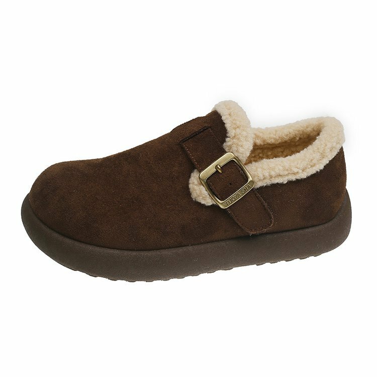 ВесКеды ИзнСтой AIS Мокасины Женщины Зима Флис Нескользкий Теплый Британский стиль Короткие ботинки/Grey