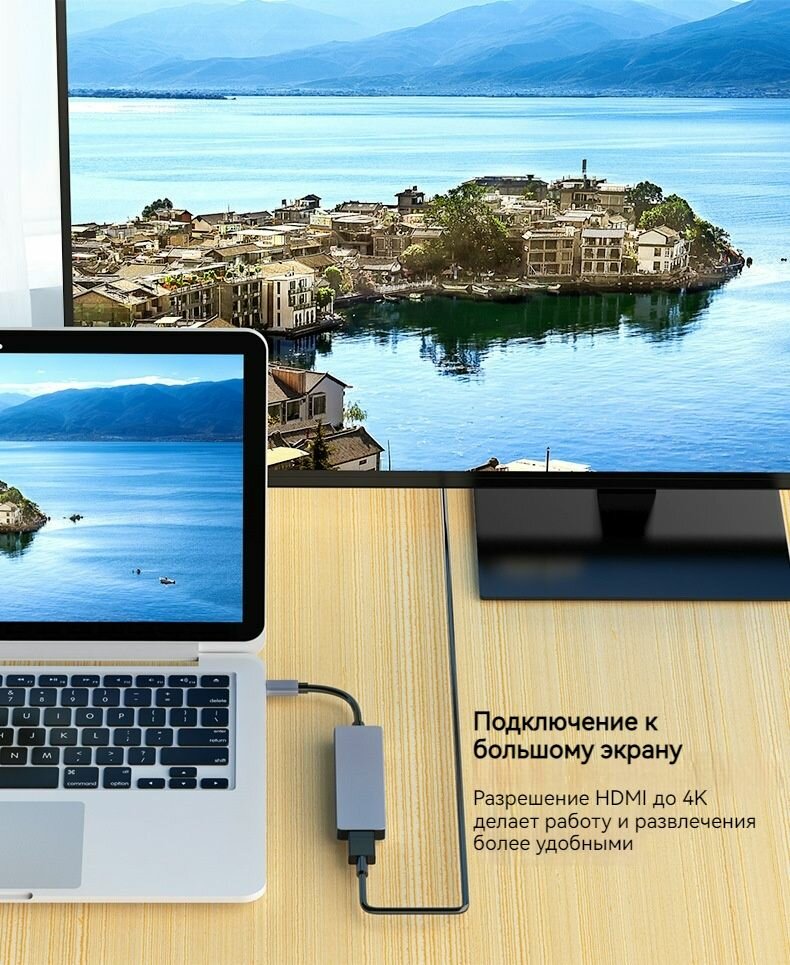 USB Концентратор на 5 портов: USB, HDMI, microSD, SD. Разветвитель, хаб, картридер для ноутбука.