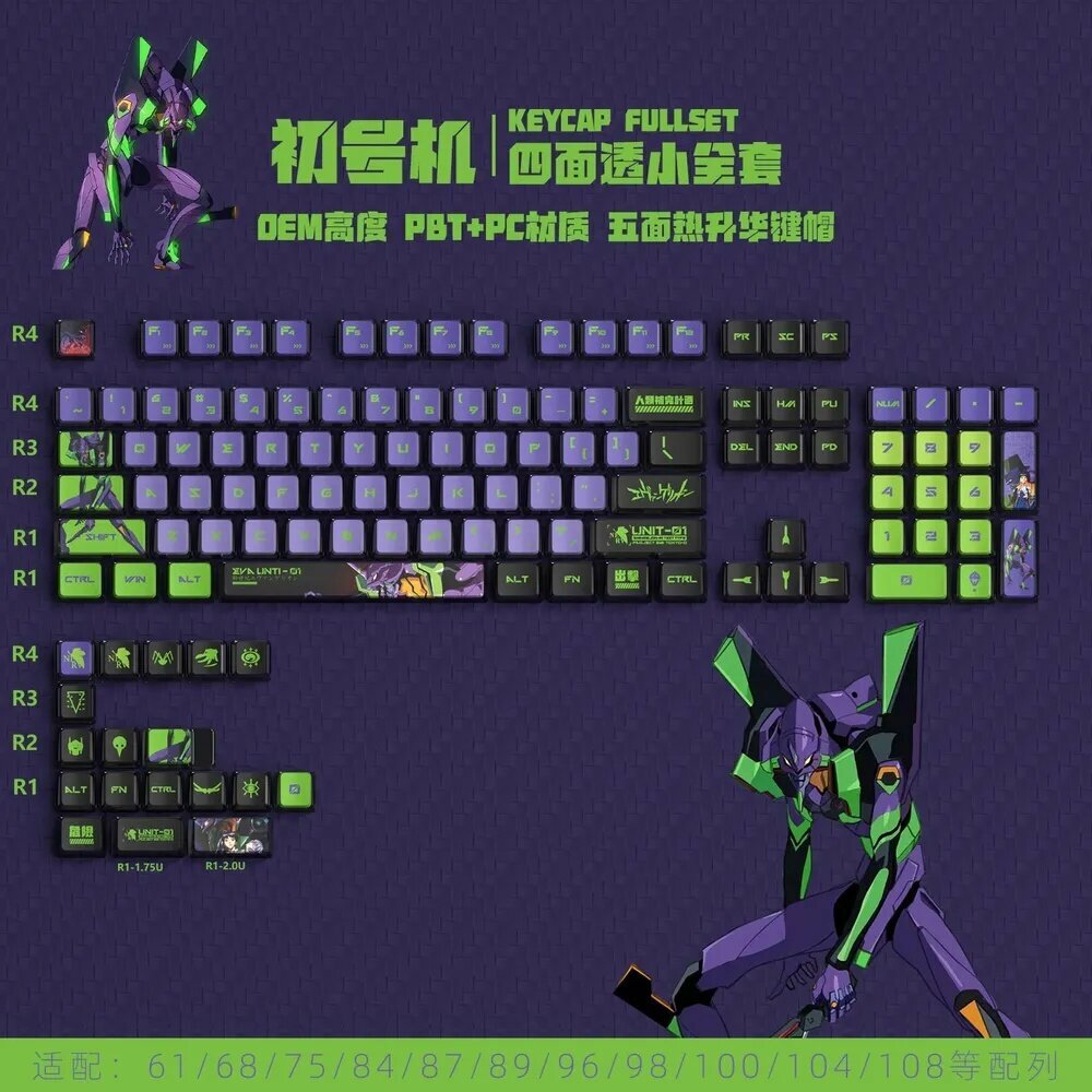 Кейкапы для механической клавиатуры Евангелион PBT keycaps,122 клавиши, Высота OEM