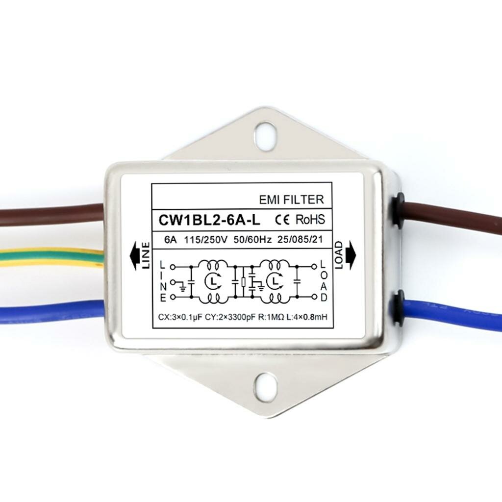 Однофазный фильтр 250 В для подавления электромагнитных помех, 6A