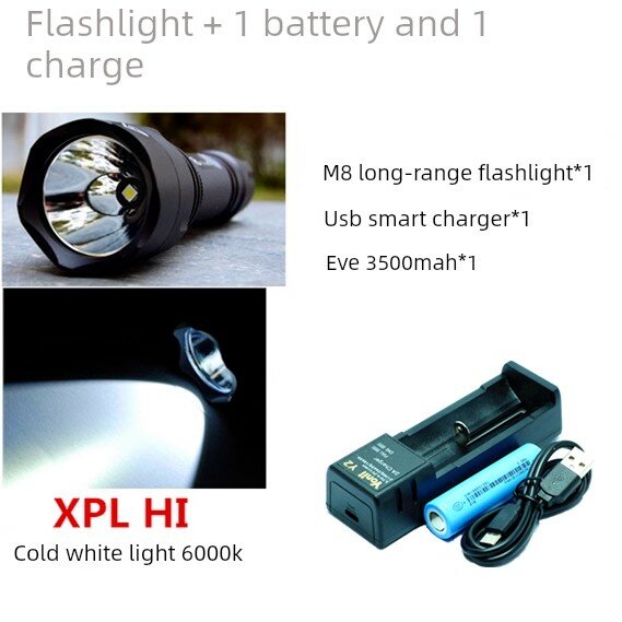 JAXMAN M8 Ручной прожектор с XPL HI холодным белым светодиодом и включенным аккумулятором и зарядным устройством