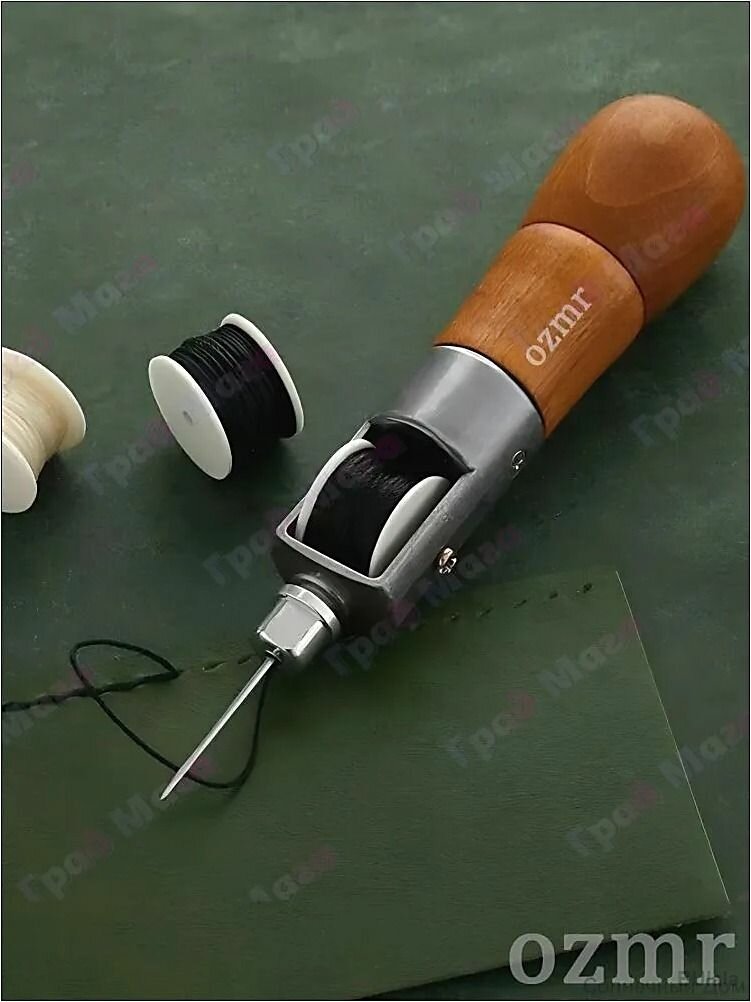 Машинка для шитья кожи с вощеной черной нитью и двумя иглами в комплекте