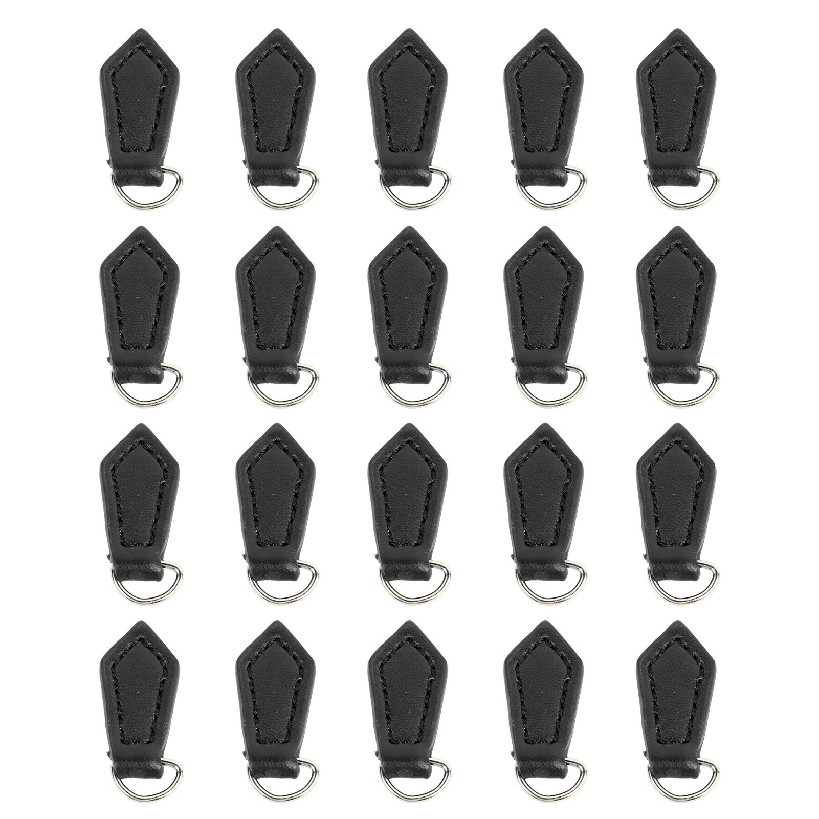 20 шт. ромбовидных застежек-молний из натуральной кожи, декоративные бирки ручной работы для сумок, чемоданов и багажа, черные с золотым D-образным кольцом.