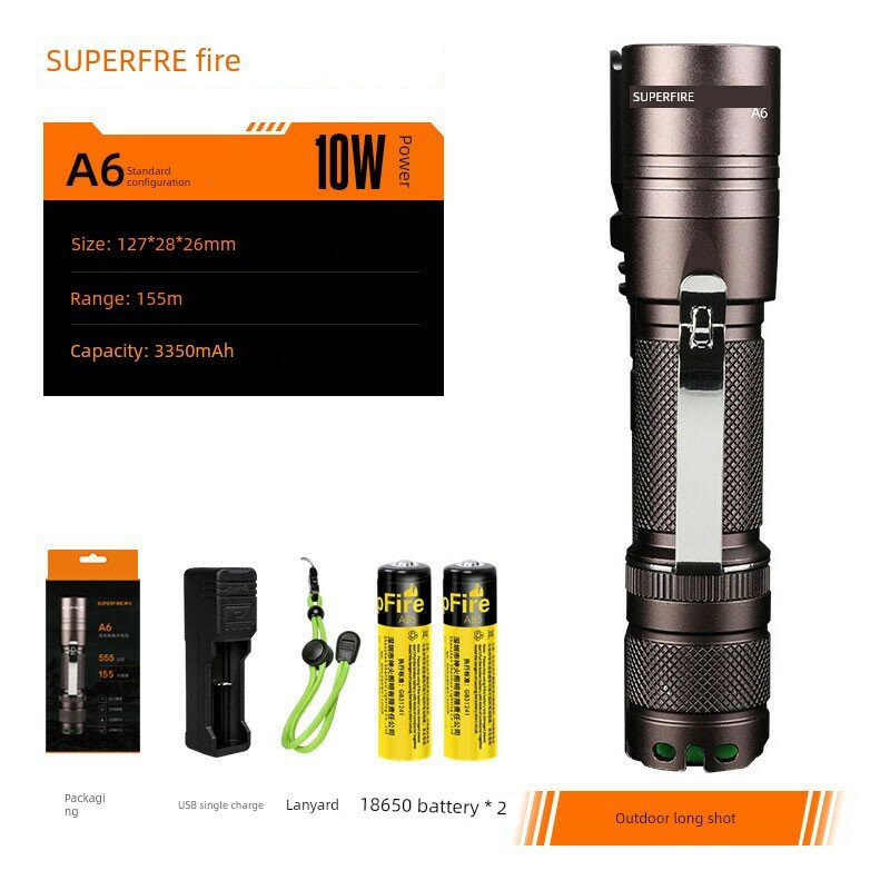SupFire A6 10W перезаряжаемый водонепроницаемый фонарик с 2x батареями 3350 мАч и зарядным устройством