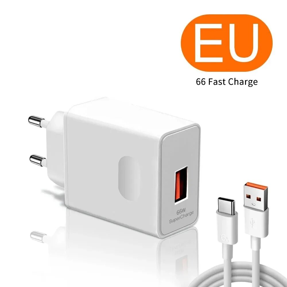 Супербыстрое зарядное устройство 66 Вт, 6 А для Huawei Mate 40 50 60 P50 P60 EU Plug and 6A Cable