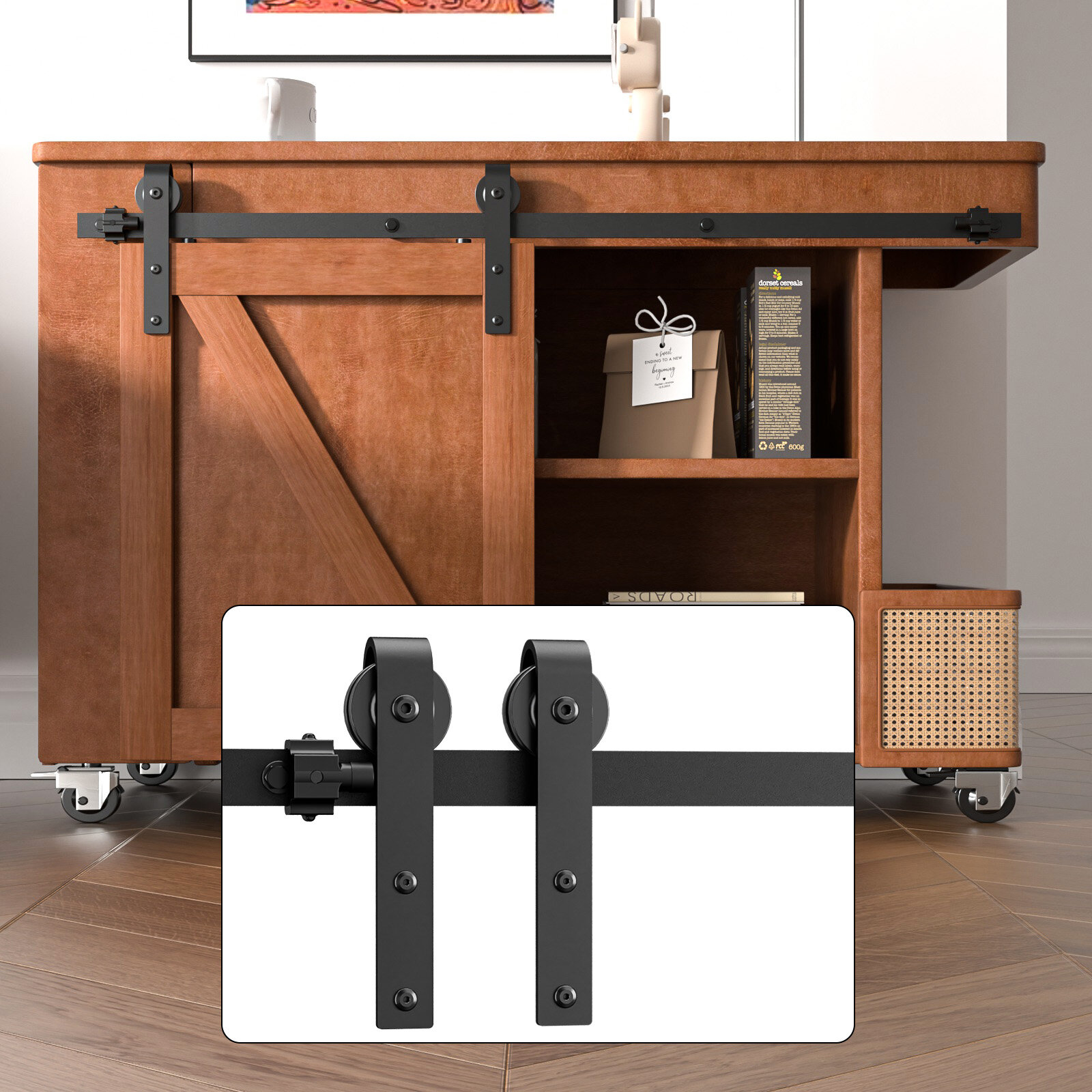 121cm Комплект фурнитуры для мини-раздвижных амбарных дверей с подходит для шкафов и стенных шкафных дверей