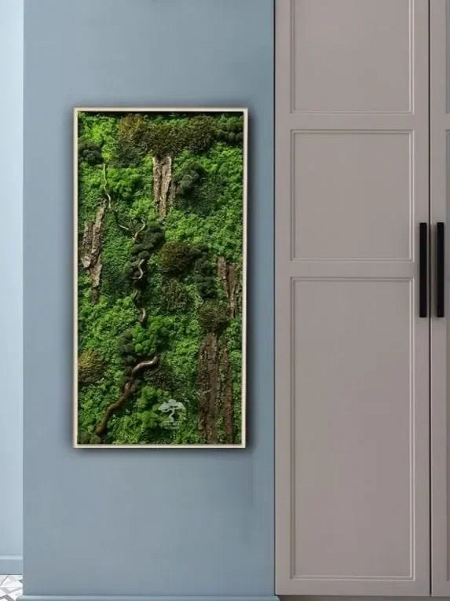 Панно/картина в раме "На опушке". Бежевый, 100*50 см. Дом Мха - MossArt.