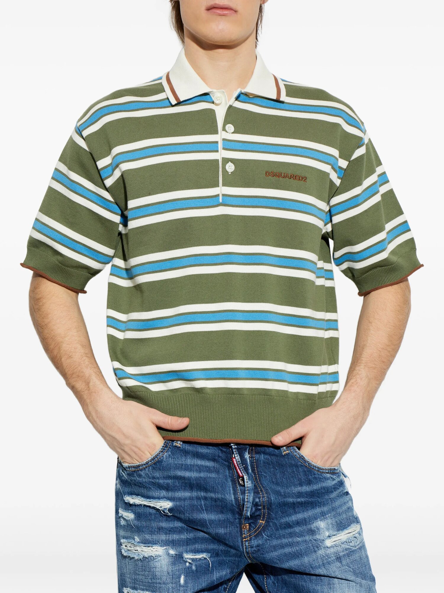 Рубашка DSQUARED2 Striped polo shirt, размер XL, зеленый, — фото 1