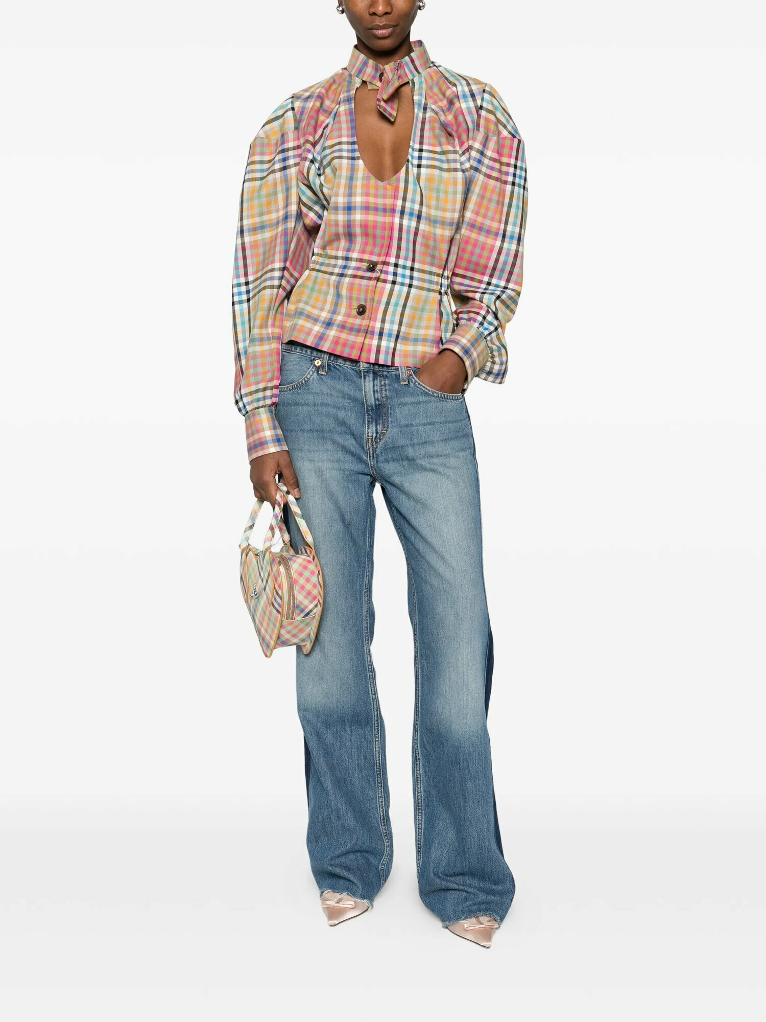 Топ Vivienne Westwood Plaid button front top, размер 42, разноцветный — фото 1