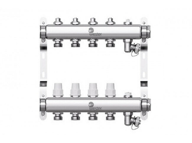 Коллекторная группа 1" из нерж. стали на 4 выхода 3/4"ЕК без расходомеров, коллектор W903 в сборе, Wester 0-32-1875
