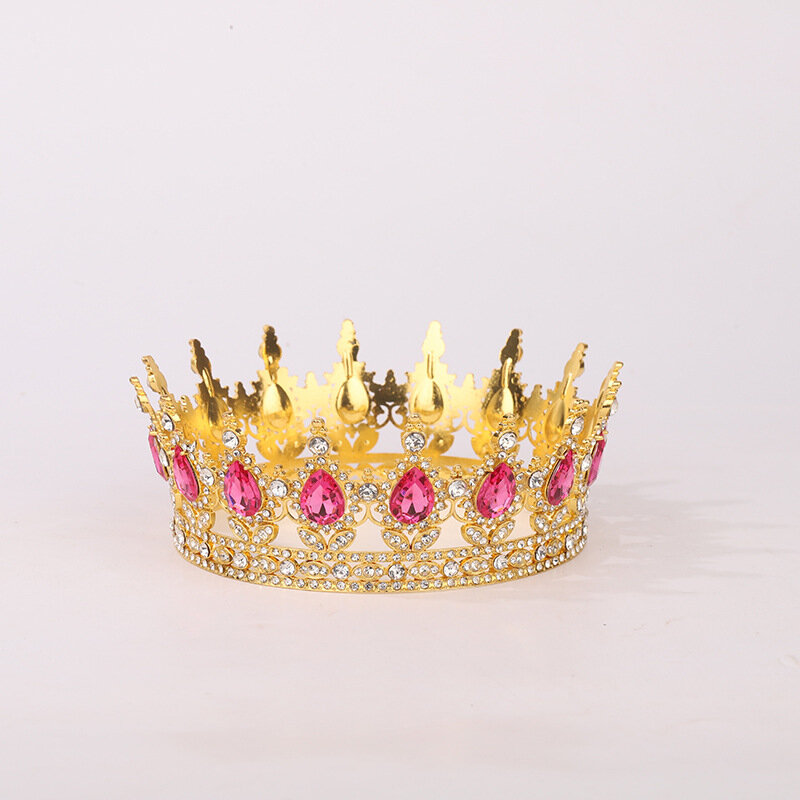 Кросс-бордерные европейские и американские стильные винтажные цветные кристаллические круглые большие короны барокко принцессы свадебные аксессуары для волос