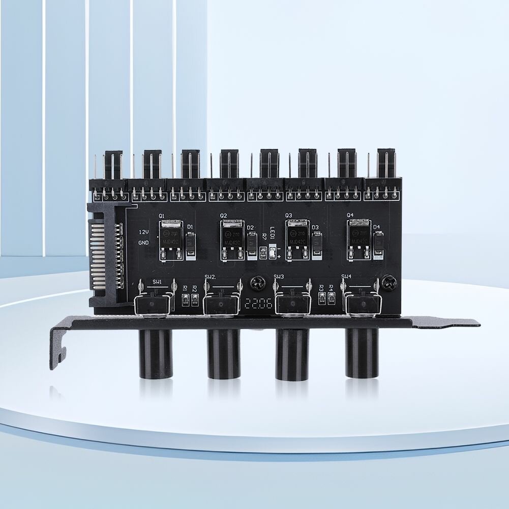 Концентратор вентиляторов шасси, P SATA/4-контактный адаптер, ШИМ-контроллер скорости, 8-канальный 4-барабанный