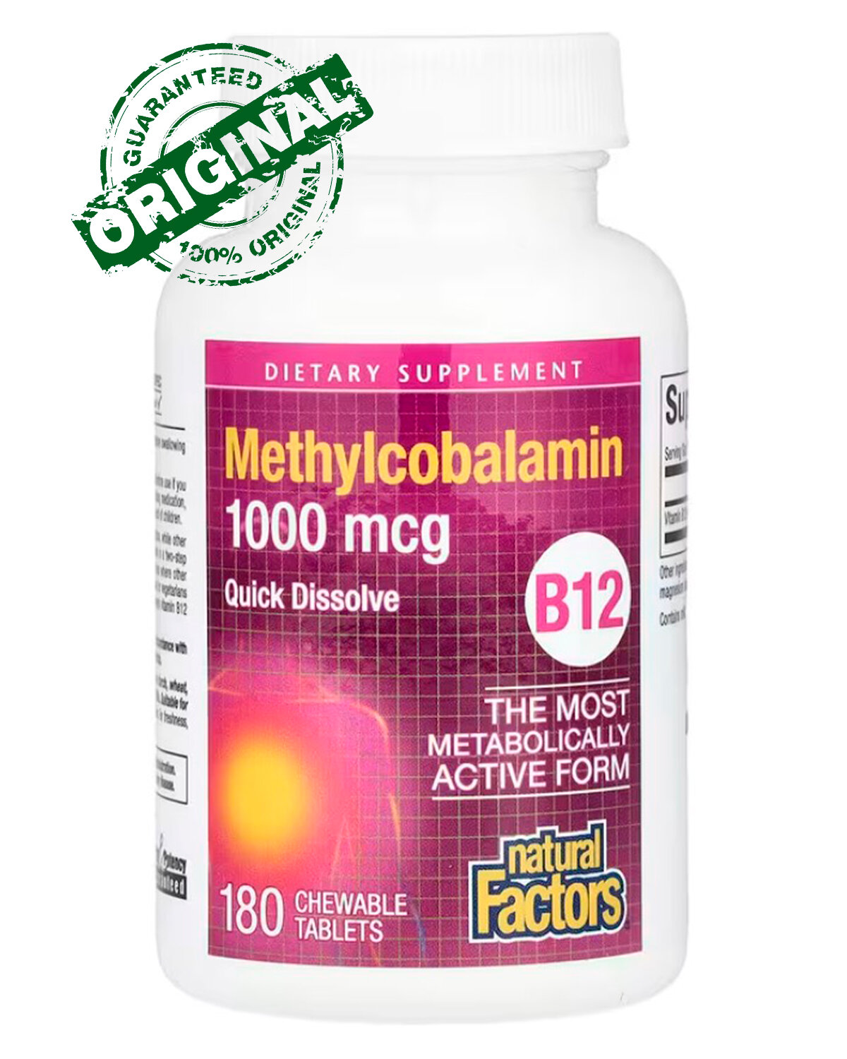 Natural Factors, Methylcobalamin B12, Метилкобаламин витамин B12, 1000 мкг, 180 шт.