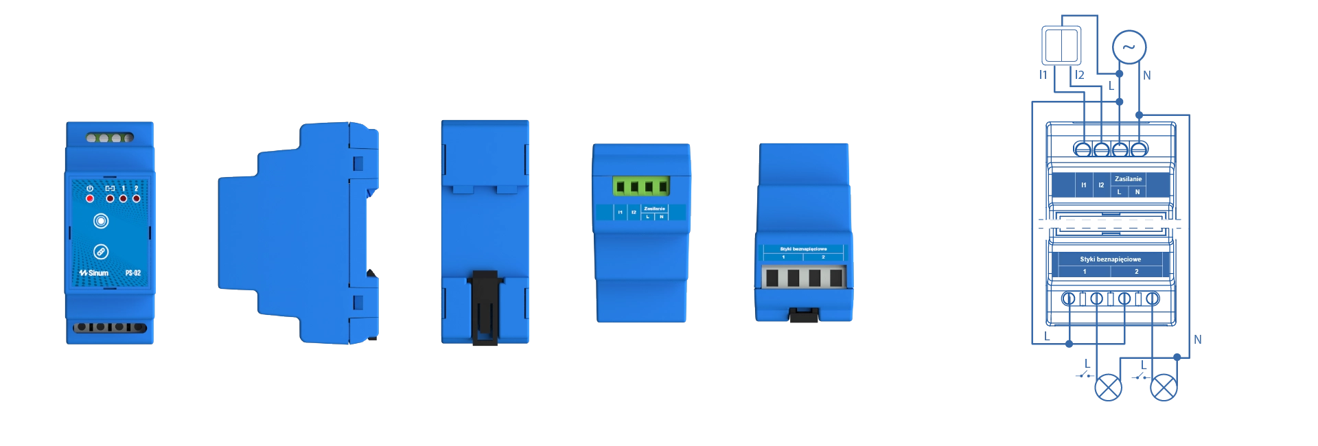 Релейный модуль DIN-рейка SINUM PS-02, 2 реле, 220В, беспроводной WTP