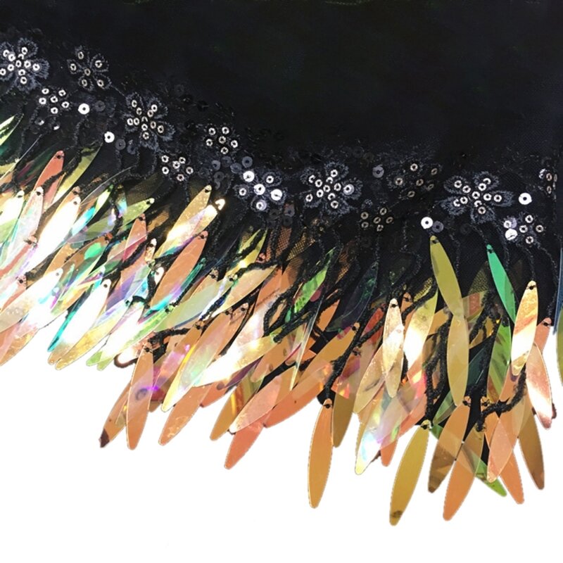 1 Yard Mesh Tassel Sequins Lace Trim Embroidered Ribbon Fabric for Stage Performance Dress DIY Crafts Sewing Accessories