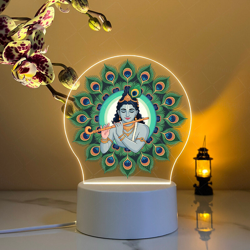 Акриловый светильник-ночник на USB с LED лампой и выключателем, настольная декоративная лампа с мандалой из перьев, для молитвы и медитации
