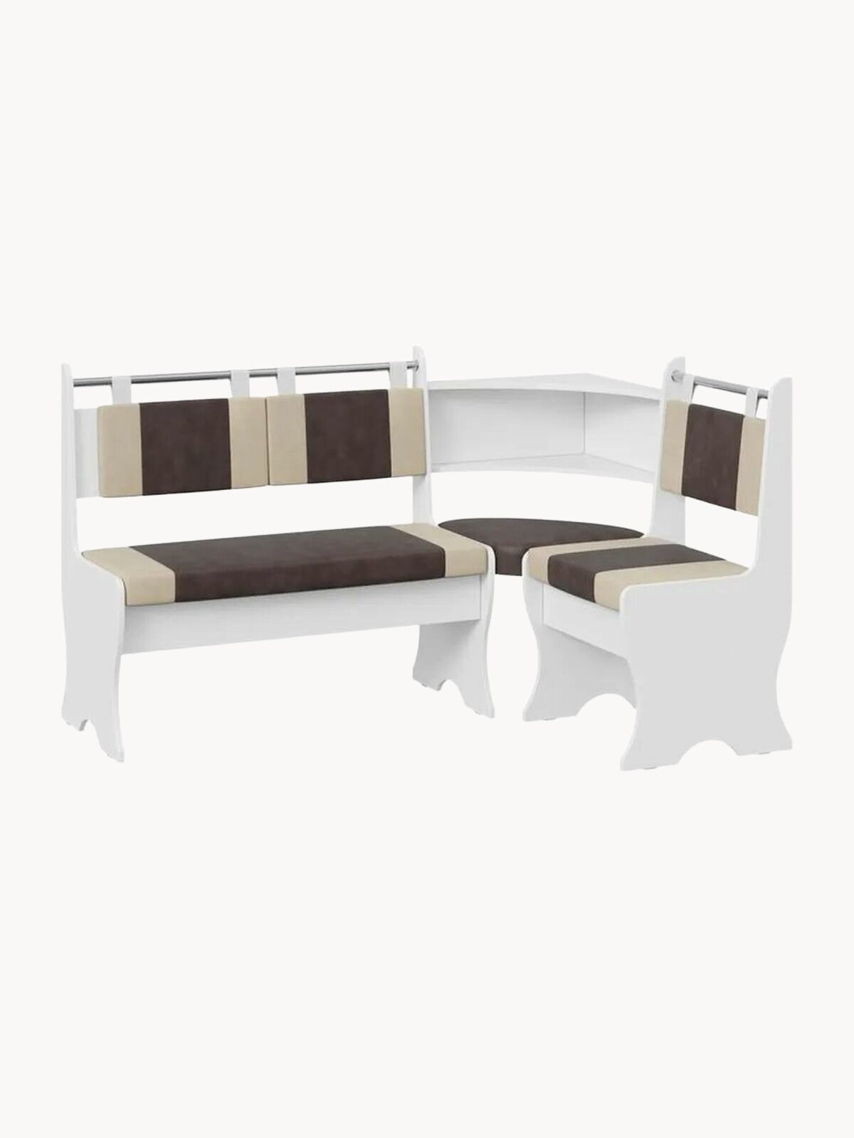 Кухонный диван, уголок Дельта нераскладной, с полками, 104х152х90 см, Белый, ЛДСП / Коричневый / Бежевый, экокожа