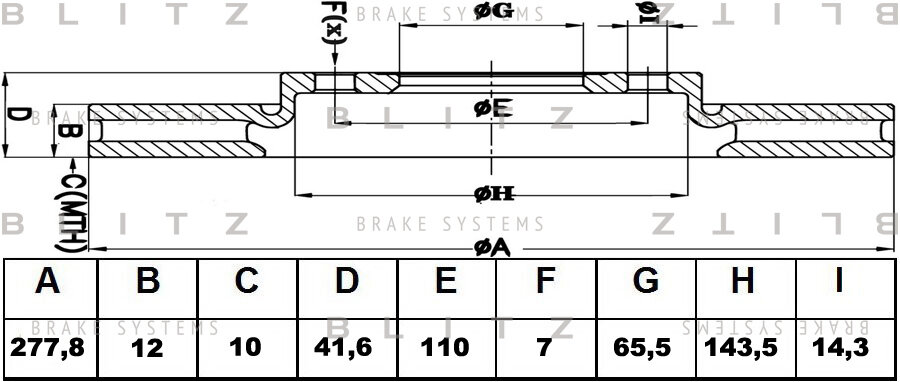 Диск тормозной зад прав лев зад Blitz BS0449