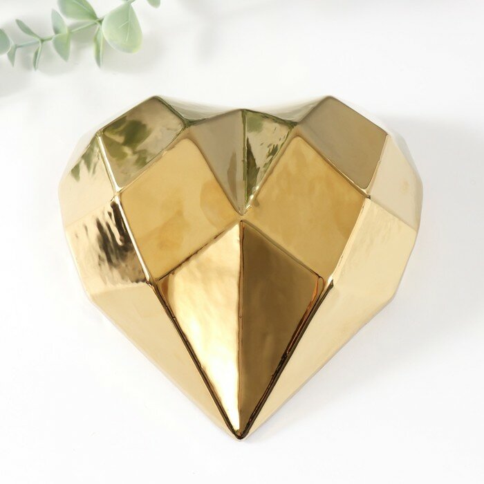 Фигурка керамика Сердце 3D грани, золото, 15×15×5 см