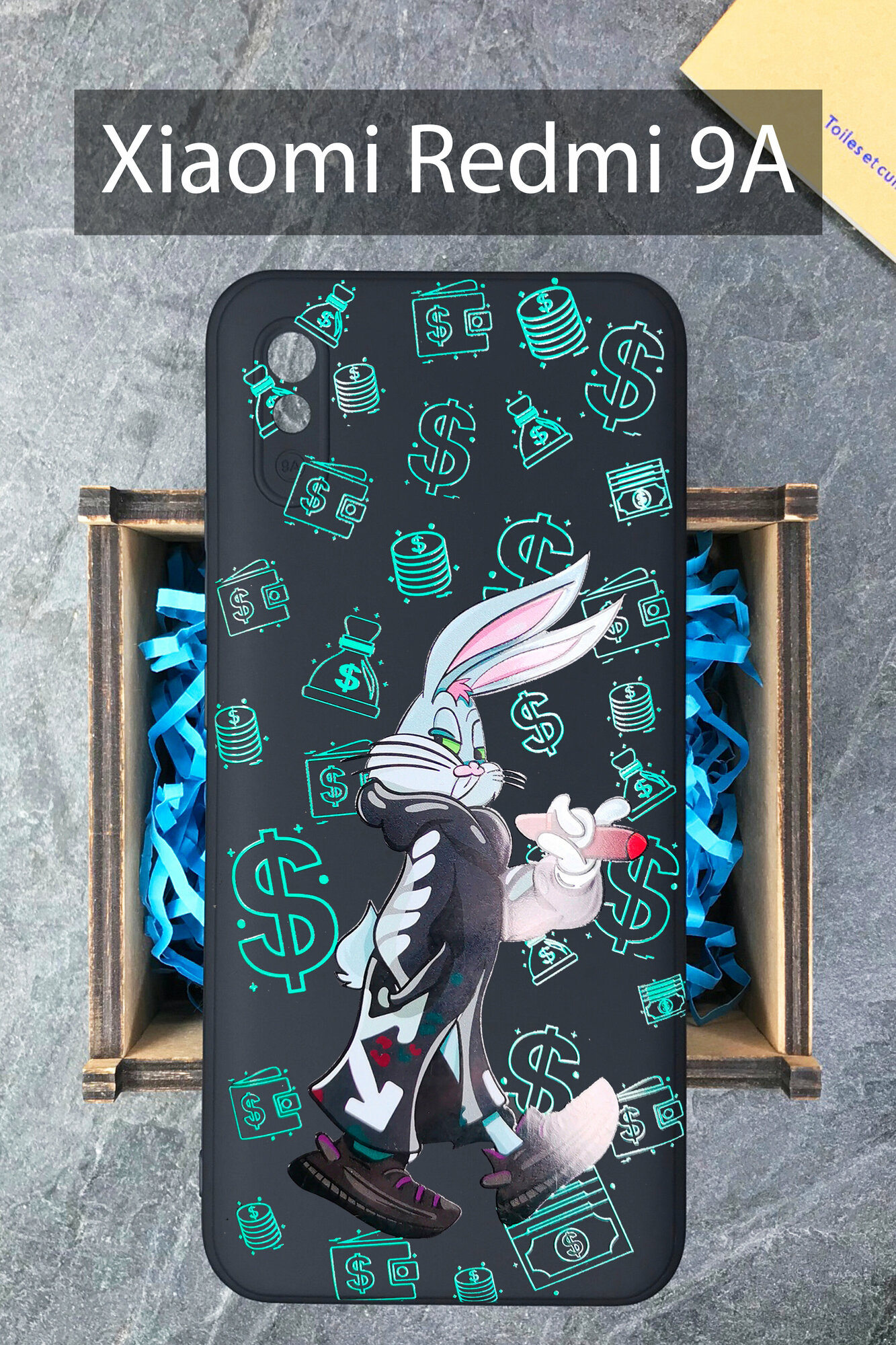 Силиконовый чехол на Xiaomi Redmi 9A с принтом Заяц Бани неон Редми 9А