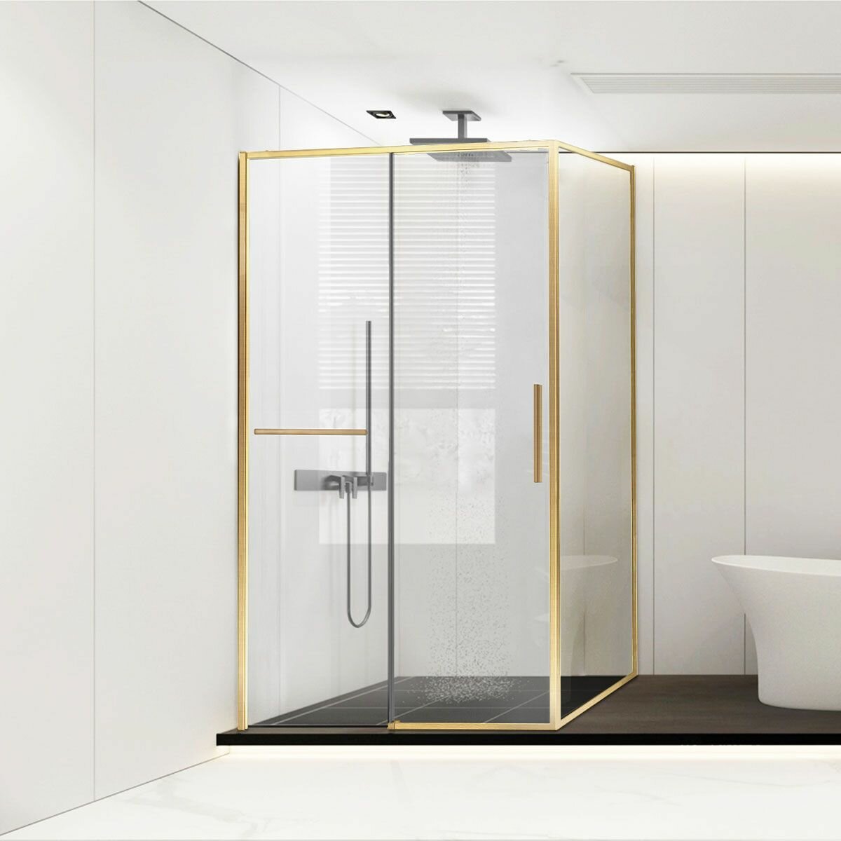 Душевой уголок Vincea Slim Soft VSR-1SS1015CLG, 1500*1000, брашированное золото, стекло прозрачное