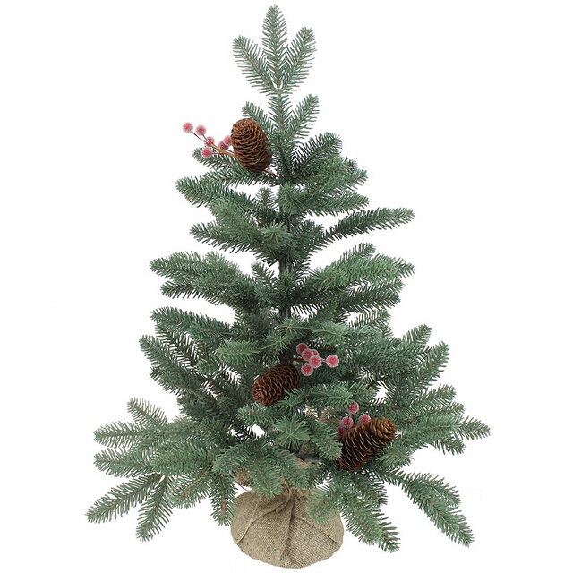 Настольная елка в мешочке Бамбург с шишками и ягодами 60 см, литая 100%, Beatrees, 1036060
