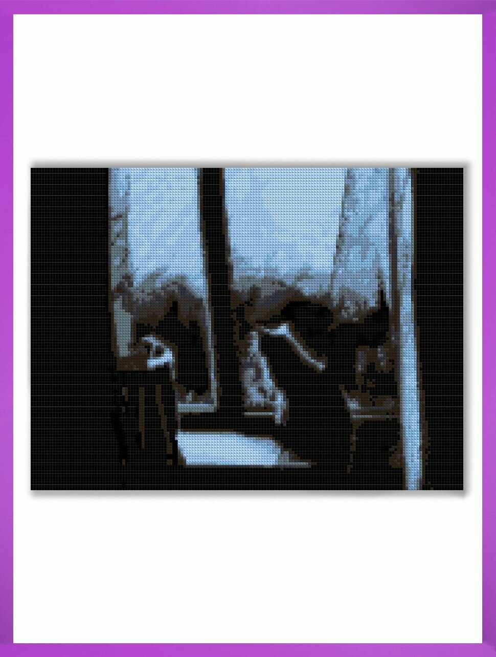 Алмазная мозаика на подрамнике - вышивка Кот в ночи в комнате 30 х 40 см