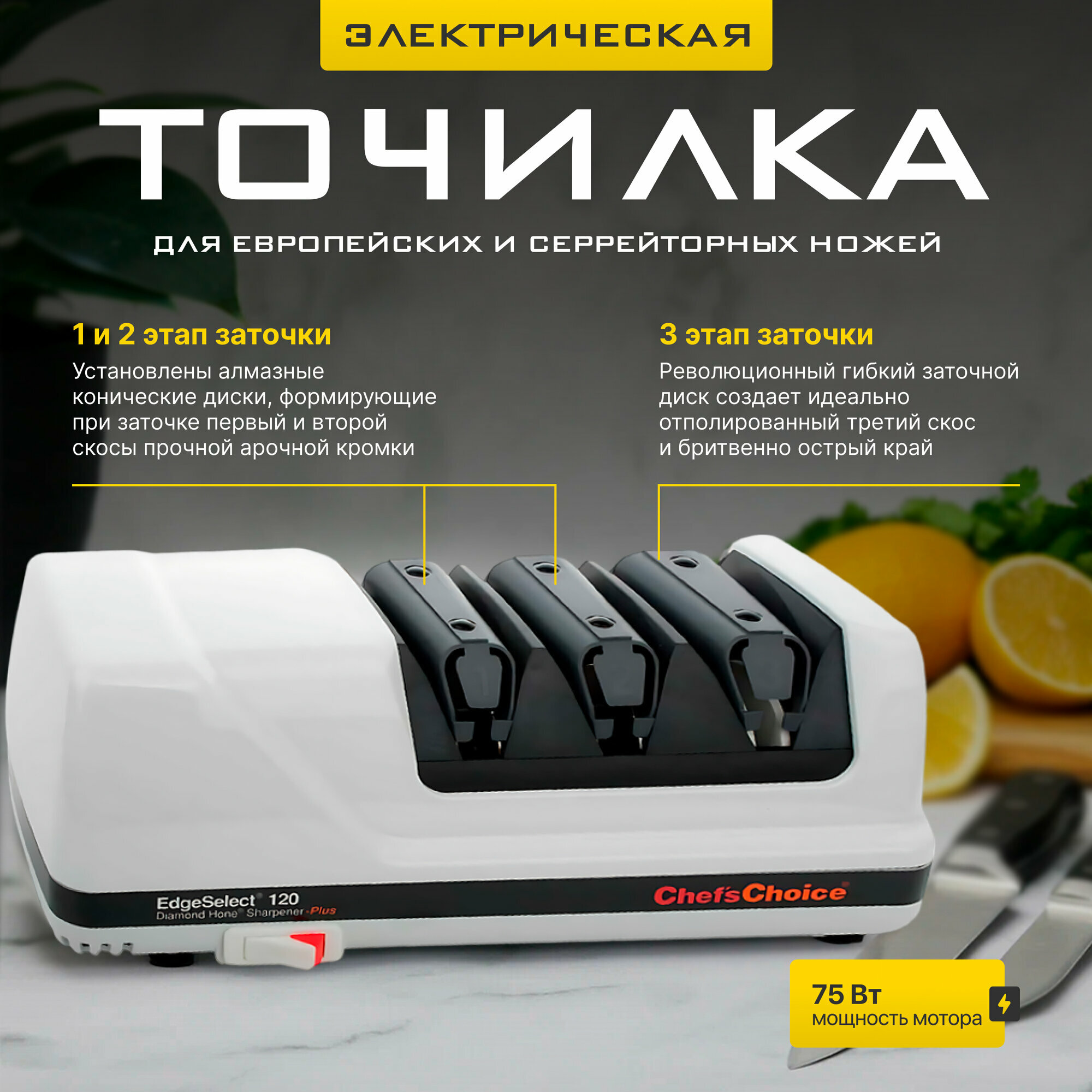 Электрическая точилка для ножей Chef's Choice Edge Select 120, с алмазным покрытием, white