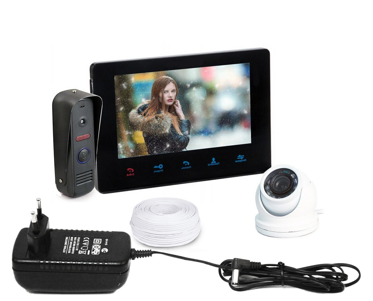 Комплект видеодомофон и внутренняя купольная камера HD ком B-(707) и KDM-(6413G) (черн) (A15151OK) - домофон с камерой для дома, видеодомофон камер