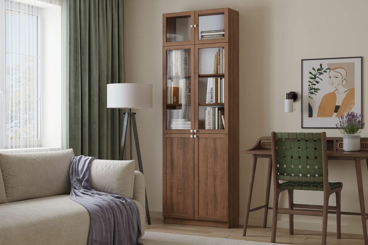 Библиотека Билли с антресолью-21 Орех Экко для документов для книг для обуви для одежды для посуды четырехдверный 80*237*30