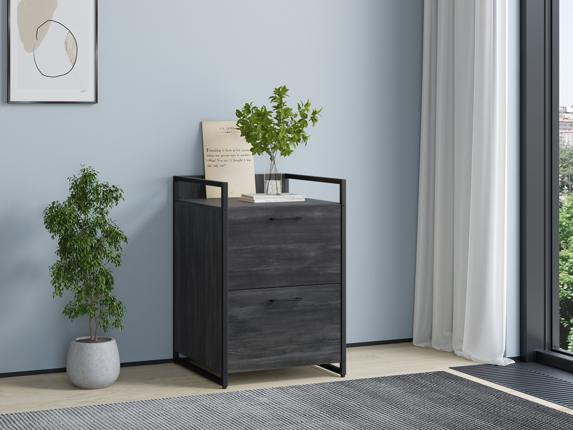 Тумба Урбан Лофт 01 с выдвижными ящиками Черный/северное дерево темное