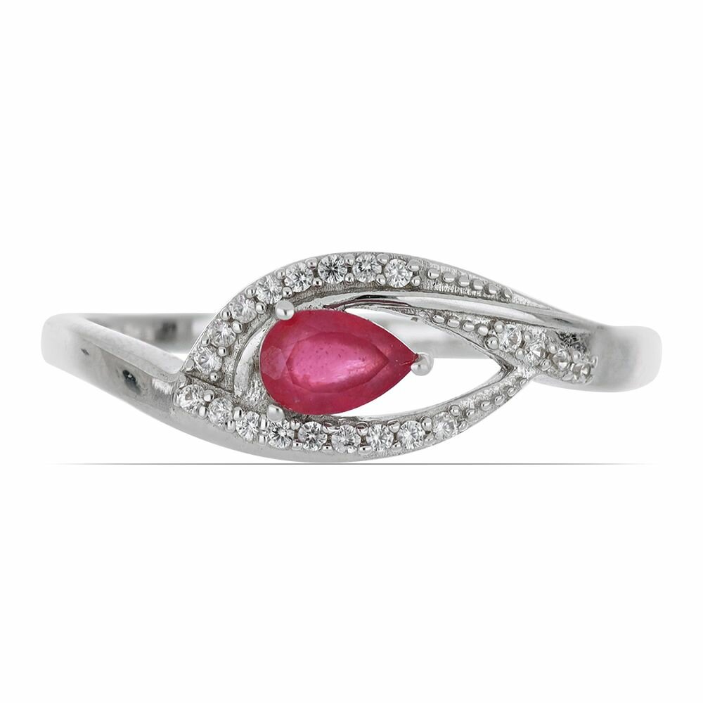 Кольцо, серебро, 925 проба, родирование, рубин, циркон