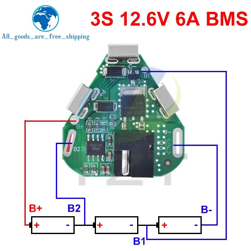 TZT 3S 12.6V 6A BMS Литий-ионная плата защиты батареи 1PCS