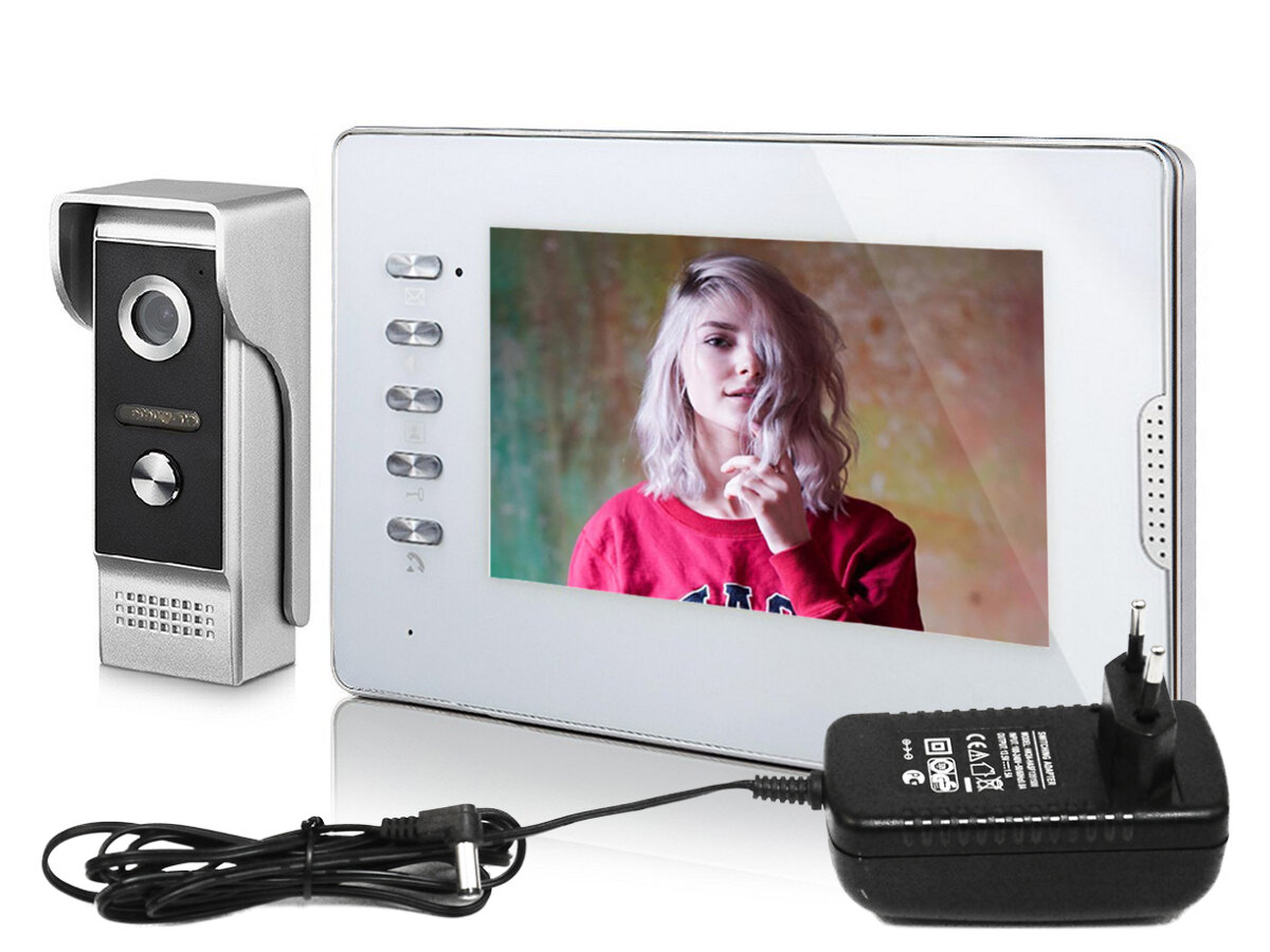 Комплект видеодомофона EP-7300 White на склад. Ночная ИК-подсветка. Видеодомофон в квартиру с подключением электрозамка