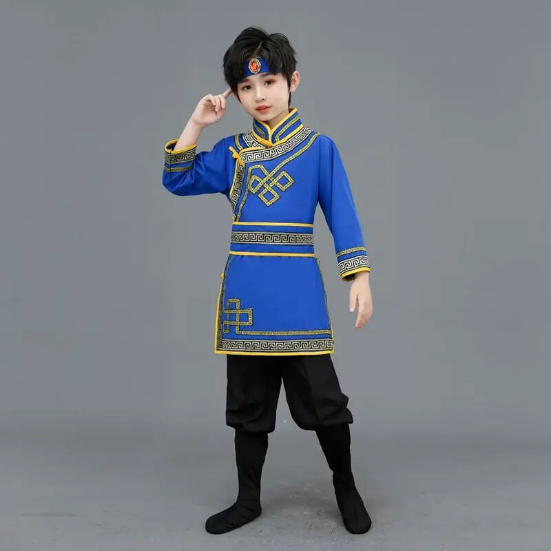 Детский монгольский танцевальный костюм 150cm, Blue