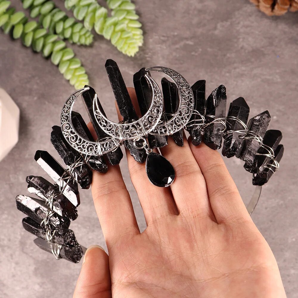 Натуральная хрустальная корона черная подвеска три луны