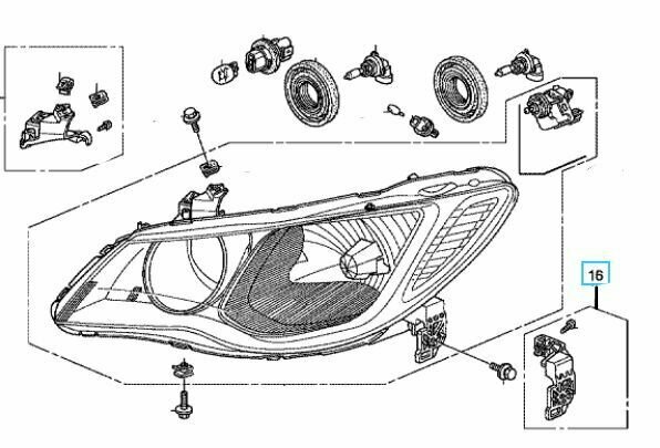 Кронштейн правой фары ремонтный Honda Civic 4D 2006-2011; Артикул Honda: 06100SNBJ01 (Оригинал)