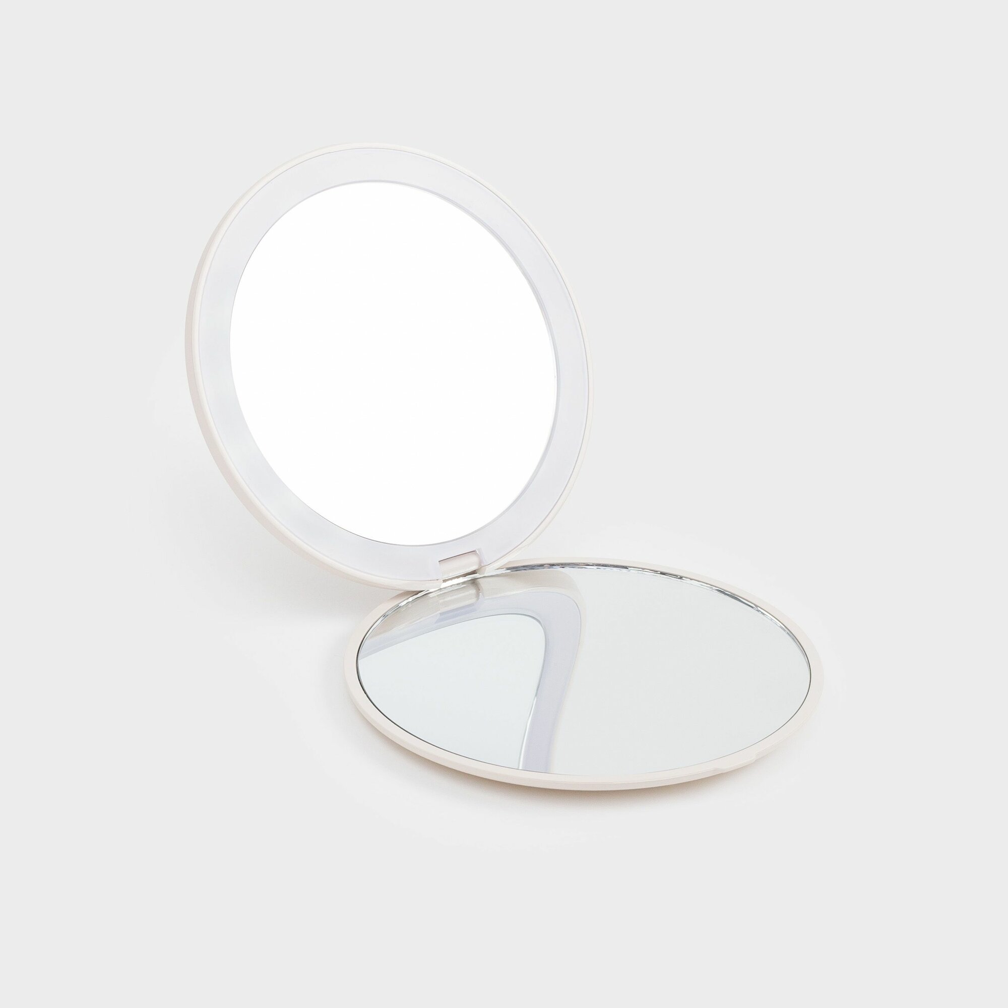 Зеркало карманное, 10 см, двустороннее, с подсветкой, пластик, бежевое, Vesta