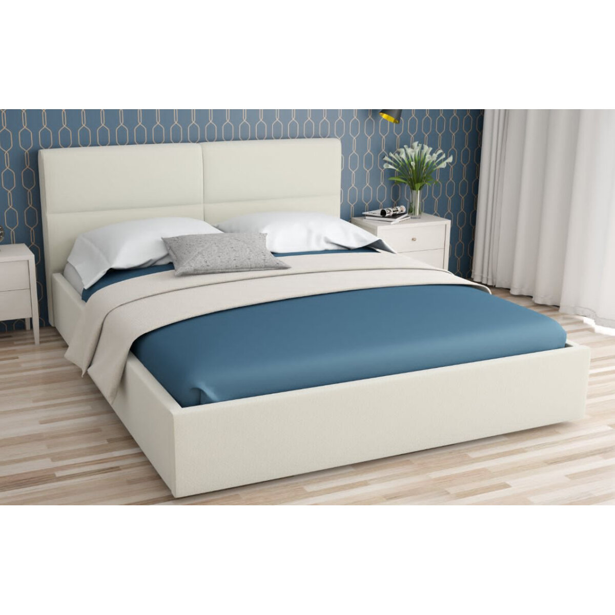 Кровать Мерида, 90*200 см, молочная, мягкое изголовье, Крона Мебель