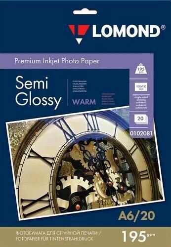 Фотобумага A6 195 г/м² полуглянцевая, 20 листов Lomond (0102081)