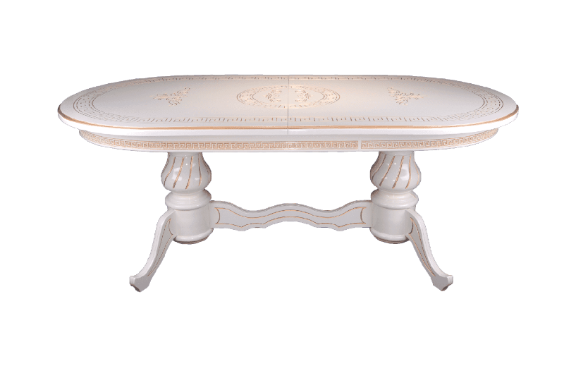 Стол кухонный, раздвижной, МДФ каркас, овальная столешница, белый и слоновая кость